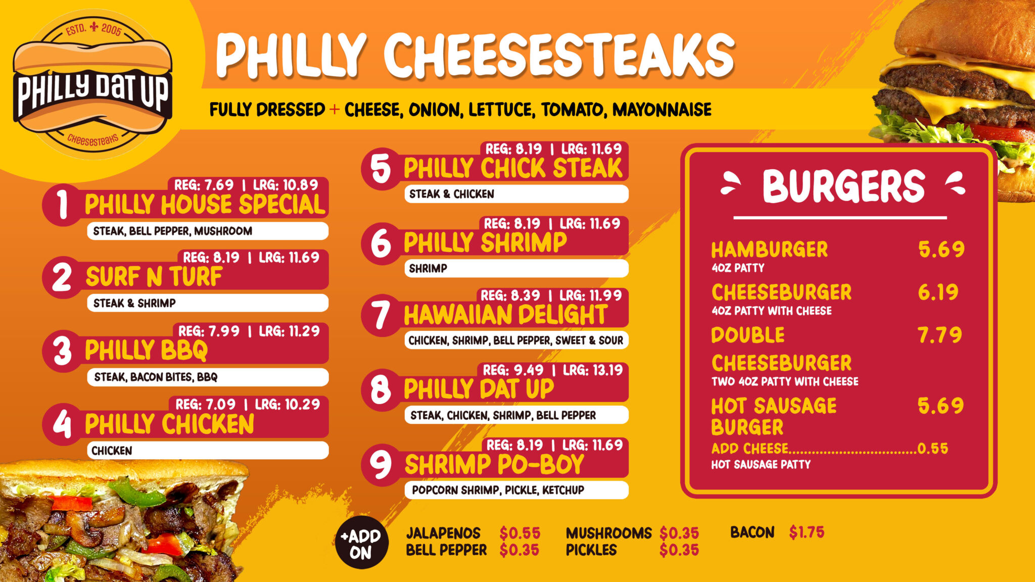 Philly Dat Up Cheesesteaks – Gourmet Cheesesteaks, Burgers, Fries and ...